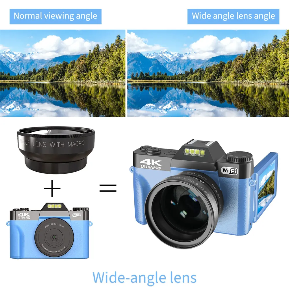 Digital Camera 48MP 16X Wide Angle Flip Screen 4K Video Recorder WIFI ...