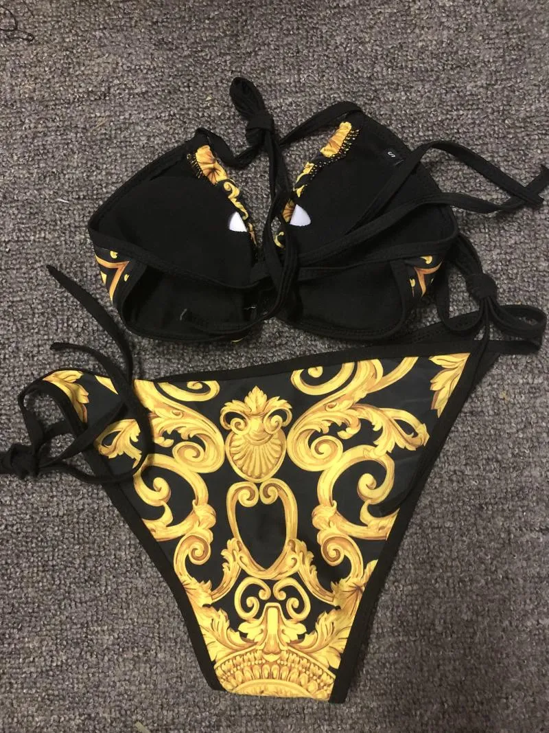 Luxury Gold Design Push Up Bikini Bathing Suit Women's Sexy Beachwear ...