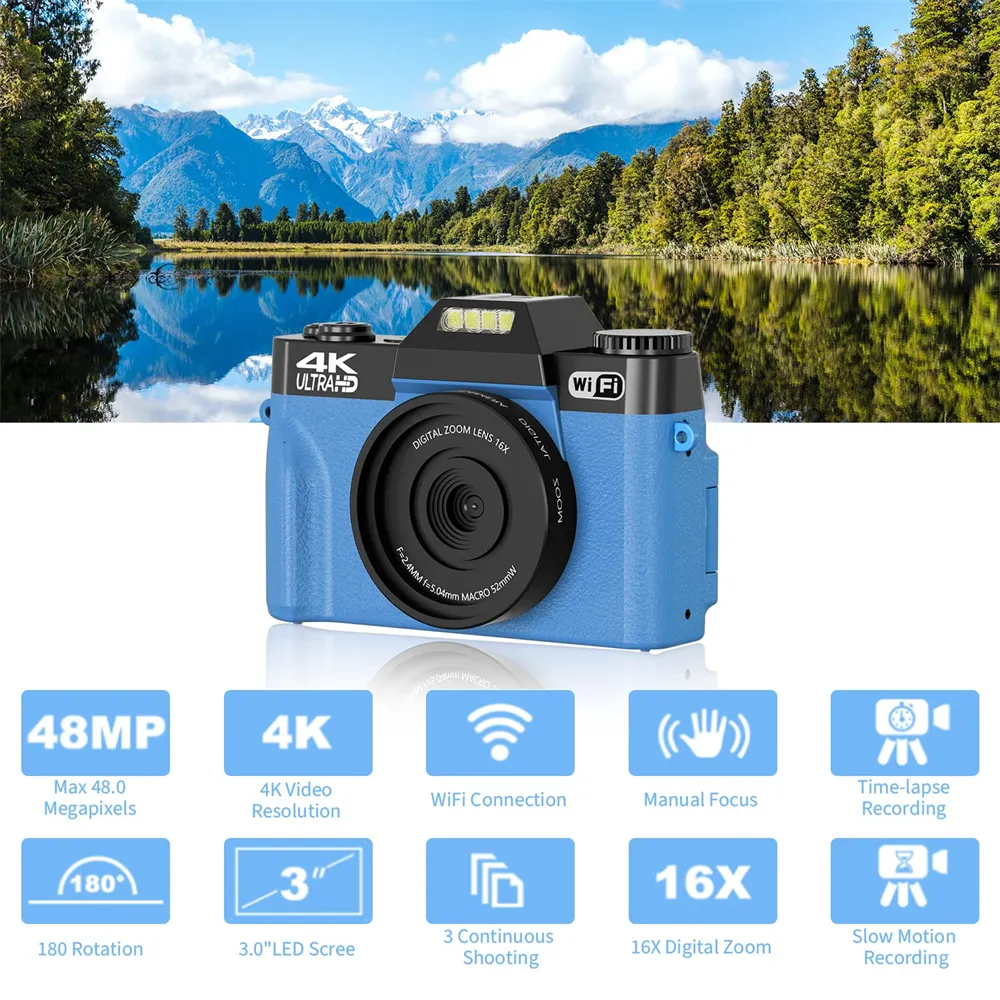 Digital Camera 48MP 16X Wide Angle Flip Screen 4K Video Recorder WIFI ...