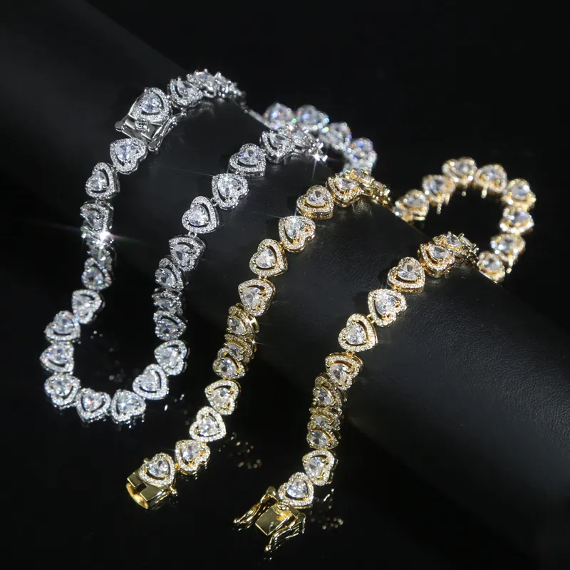 Ice Out Necklace Paved Heart CZ Stone Drop Necklace Wedding Plated Gold ...