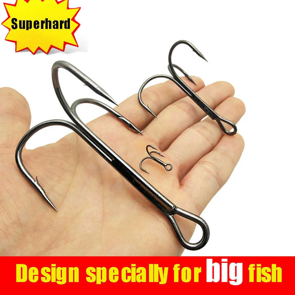 Large Fishing Hooks Heavy Duty Carbon Steel Treble Fishhooks For Big ...