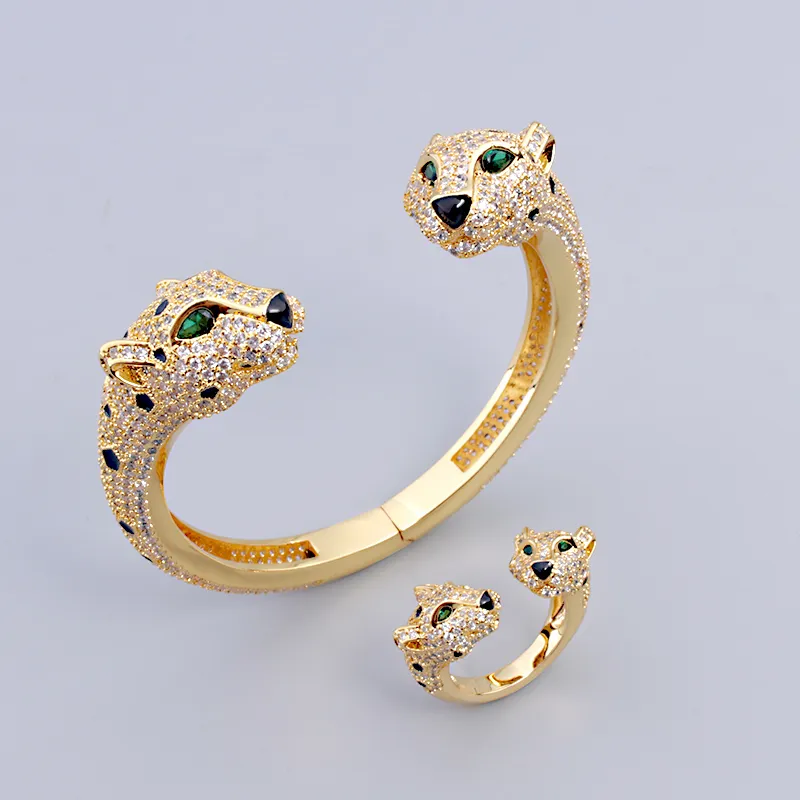 Designer Double Headed Leopard Torque Diamond Bangle Bracelet Bracelet ...