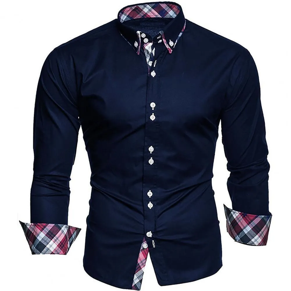 Men's Casual Slim Fit Plaid Shirt: Turndown Collar, Single-Breasted ...