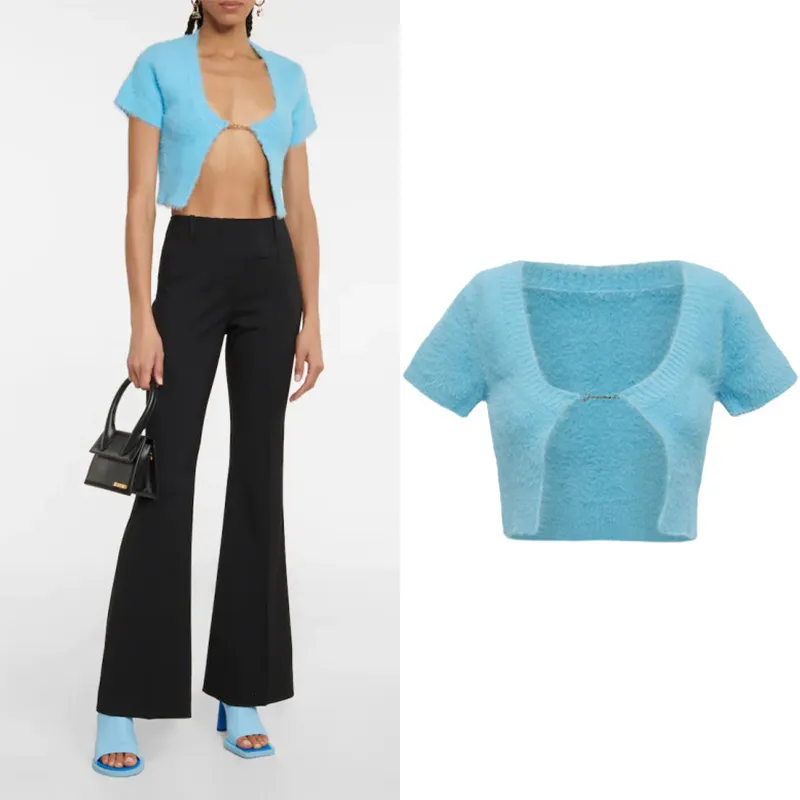 Women's Knit Sweater V-Neck Short Sleeve Blue Acetate Slim Fit for ...