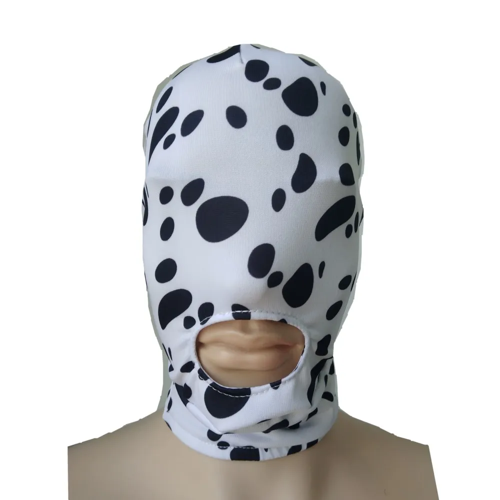 Cosplay With Mask: Black & White Spotted Spandex Hood Mask, Open Mouth ...