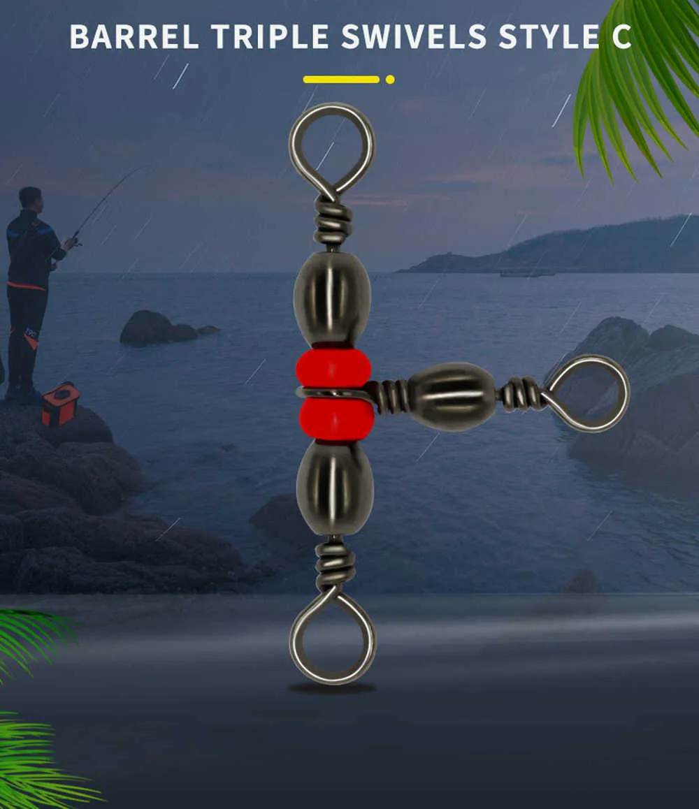 Fishing Connectors Three Way Barrel Swivel Snap Ring Carbon Steel ...