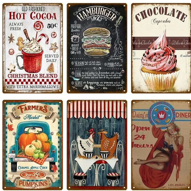 Vintage Fast Food Tin Sign Plaques Metal Sign Retro Plate Cake Poster ...