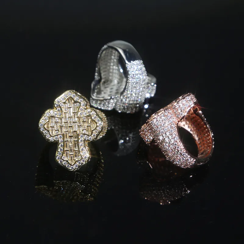 New Arrival Iced Out Cross Finger Ring with Cubic Zircon Prong Setting ...