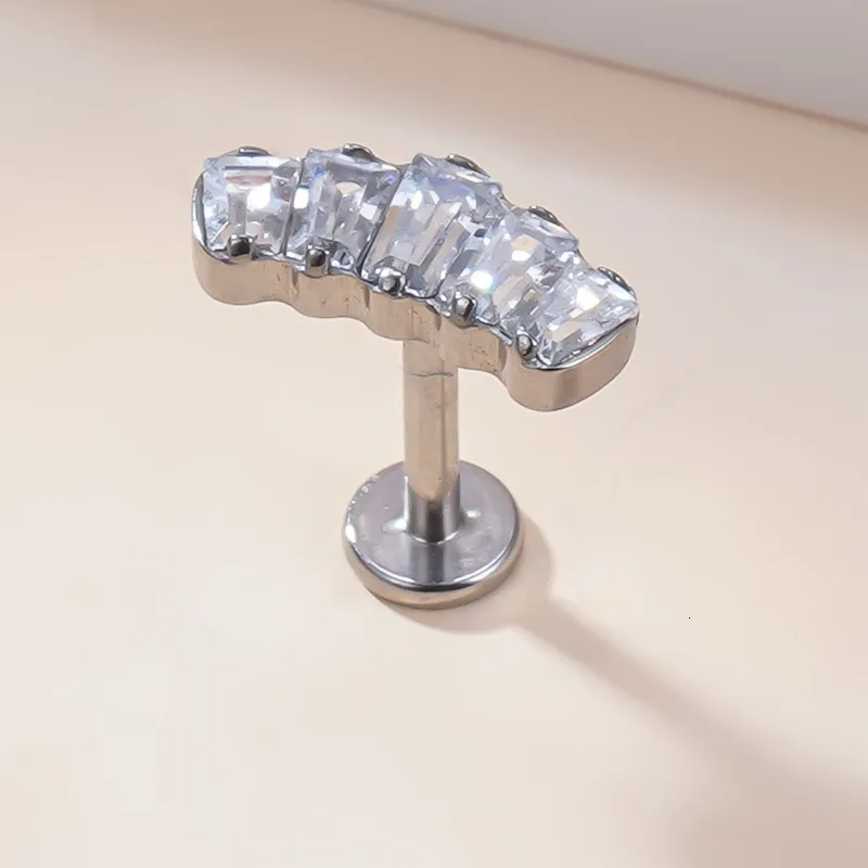 Nose Rings Studs G23 Titanium Labret Lip Piercing Jewelry Oblong CZ ...