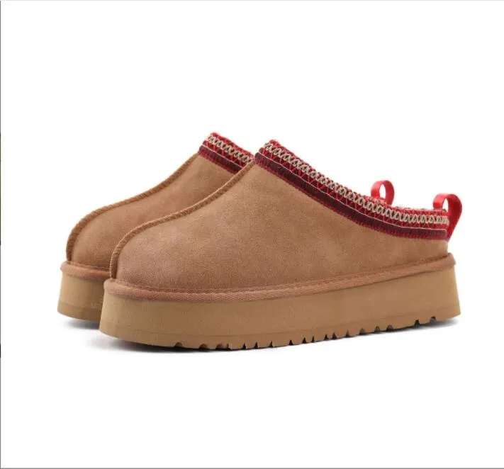 Sheepskin Slipper Boots Platform Snow Boots with Plush Lining and ...