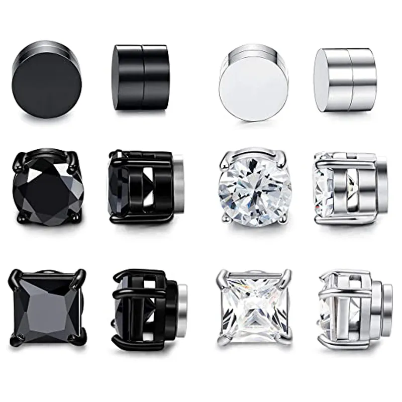DHgate.com:6 Pairs Magnetic Stud Earrings for Men and Women, Black CZ ...
