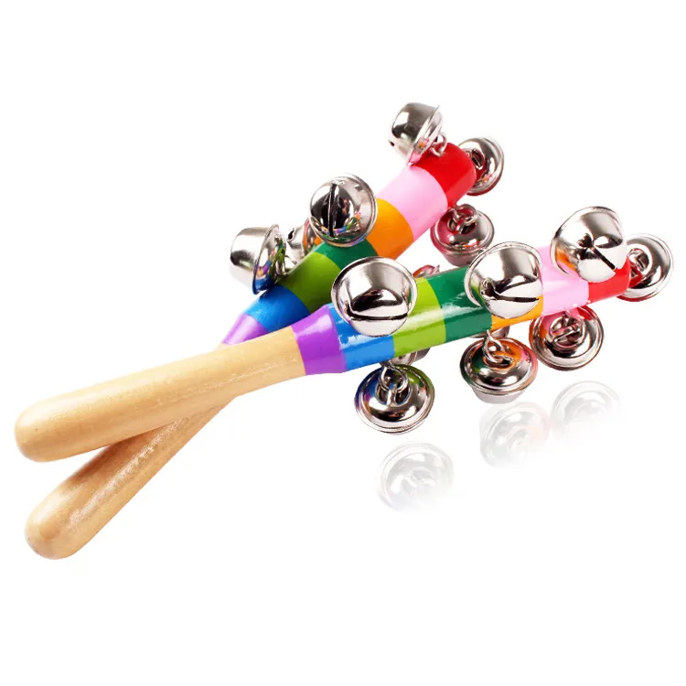 Colorful Rainbow Hand Held Bell Stick Shakers Wooden Percussion Musical ...