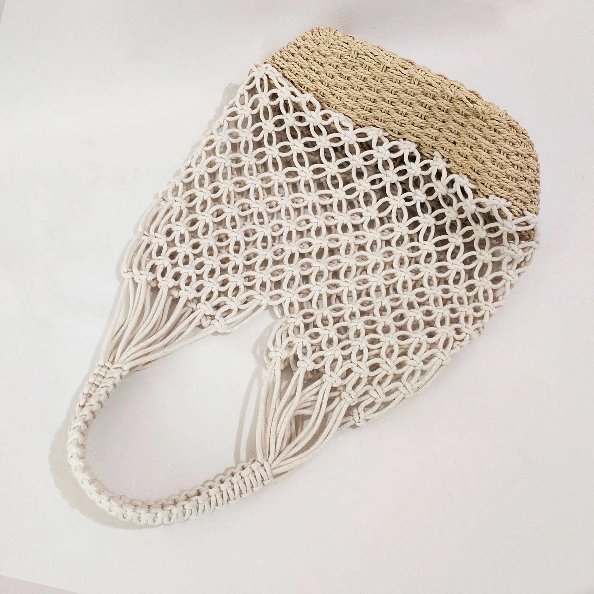 Versatile Hollow Cotton The Rope Bucket Bag With Straw Woven Fishing ...