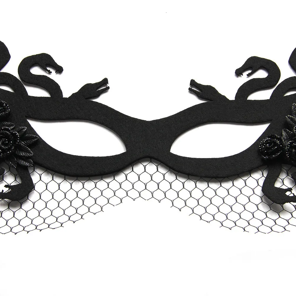 Gothic Wind Veil Sexy Lace Masquerade Mask With Black Snake, Demon ...