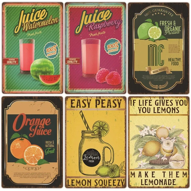 Vintage Summer Fruits Lime Green Metal Paint Plaques Tropical Fruits ...