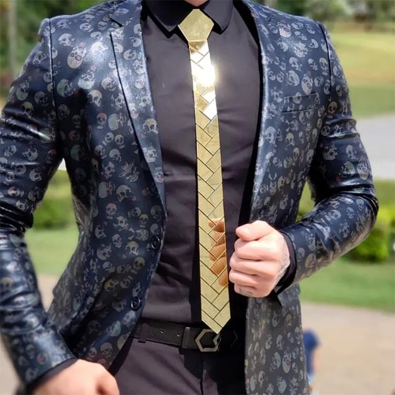 24K Gold Mirror Skinny Tie Set - Olive Branch Geometric Necktie for ...