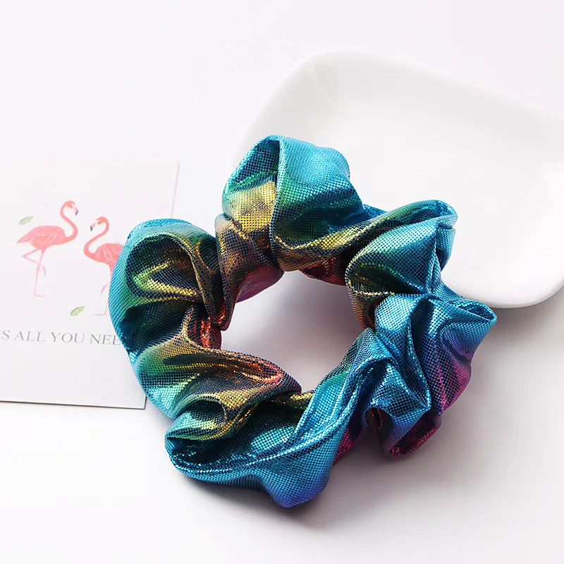 Rainbow Metal Scrunchies With Gold Laser Headband Elastic Hair Ties For ...
