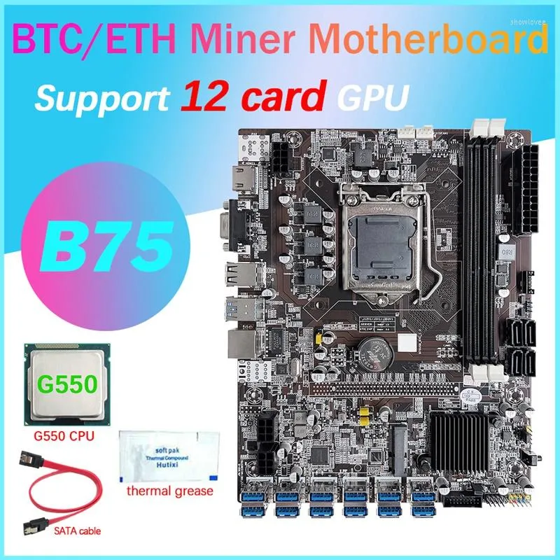 B75 12 Card GPU BTC Mining Best Mini Itx Motherboard With G550 CPU, Thermal Grease, SATA Cable ...