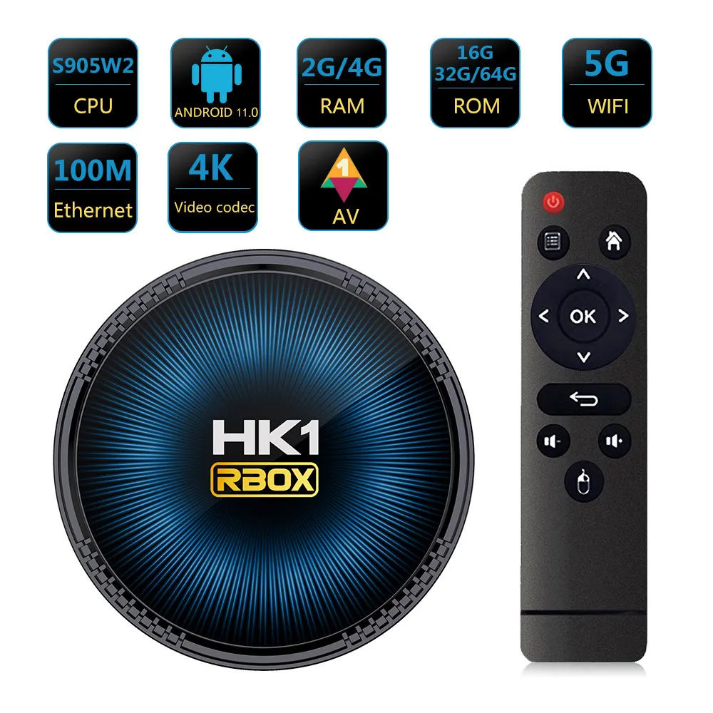 4K Android TV Box - HK1 Rbox W2, Android 11, Amlogic S905W2, Dual Band ...