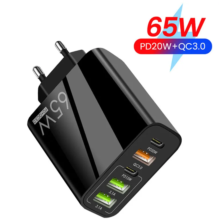 USB Charger 65W PD Quick Charge 3.0 Wall Adapter for iPhone and Samsung ...