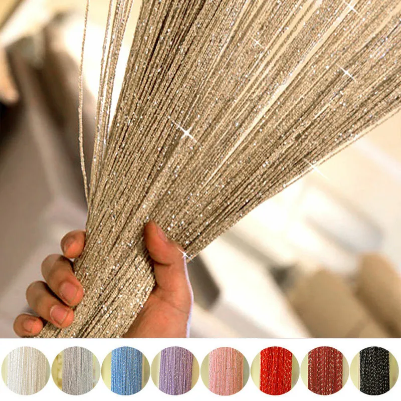 Silver Glitter Sheer Curtains Door String Ribbon Tassel Shiny Flash ...
