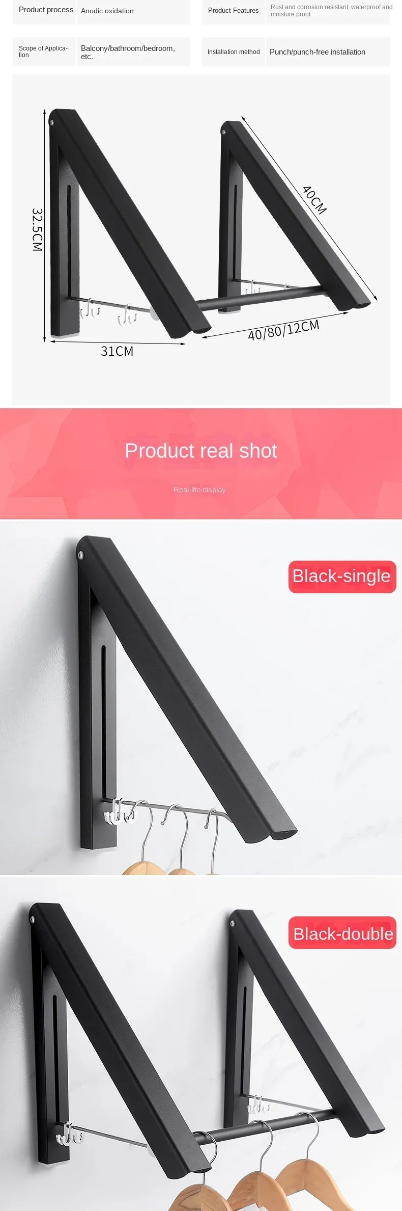 Wall Mounted Folding Clothes Rack With Invisible Space For Outdoor ...