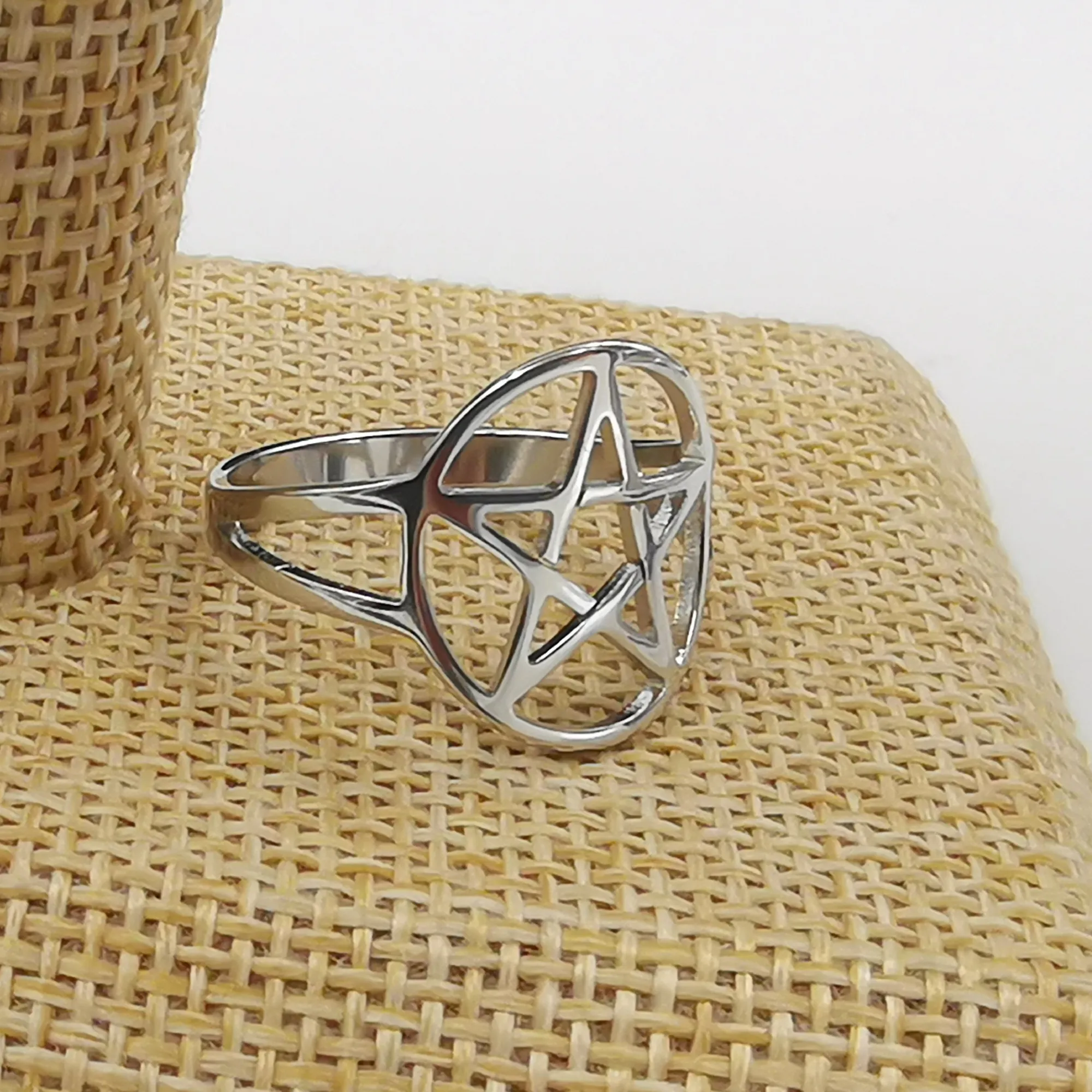 Stainless Steel Pentagram Star Self Defence Ring Wicca Pentacle Jewelry For Men And Women, Ideal ...