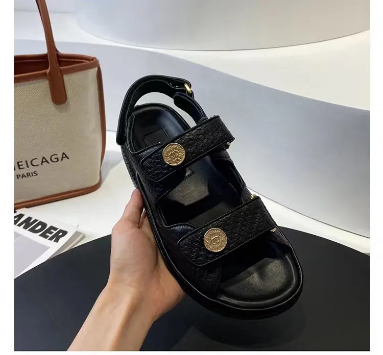 DHgate.com:Genuine Leather Thick Sole Sandals with Gold Coin ...