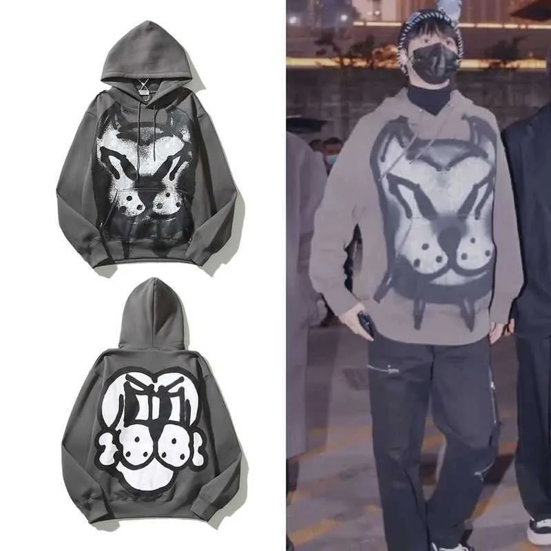 Chito Co Branded Cartoon Dog Head Graffiti Print Oversized Hoodie Women ...