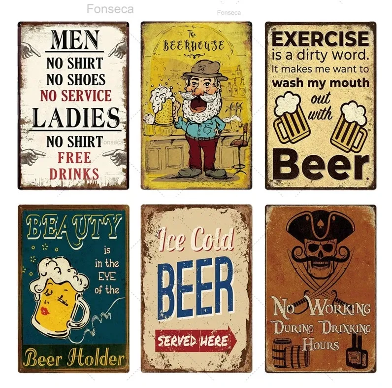 Funny Beer Tin Metal Tin Sign Vintage Art Poster Tin Metal Plate Decor ...