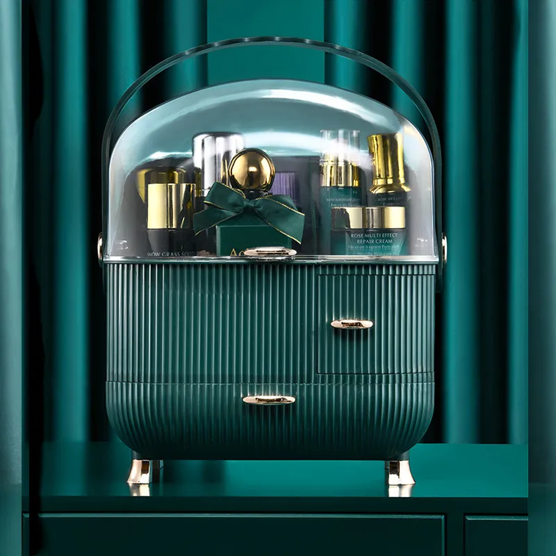 Lockable Storage Tote Transparent Cosmetic Box Makeup Drawer Organizer ...