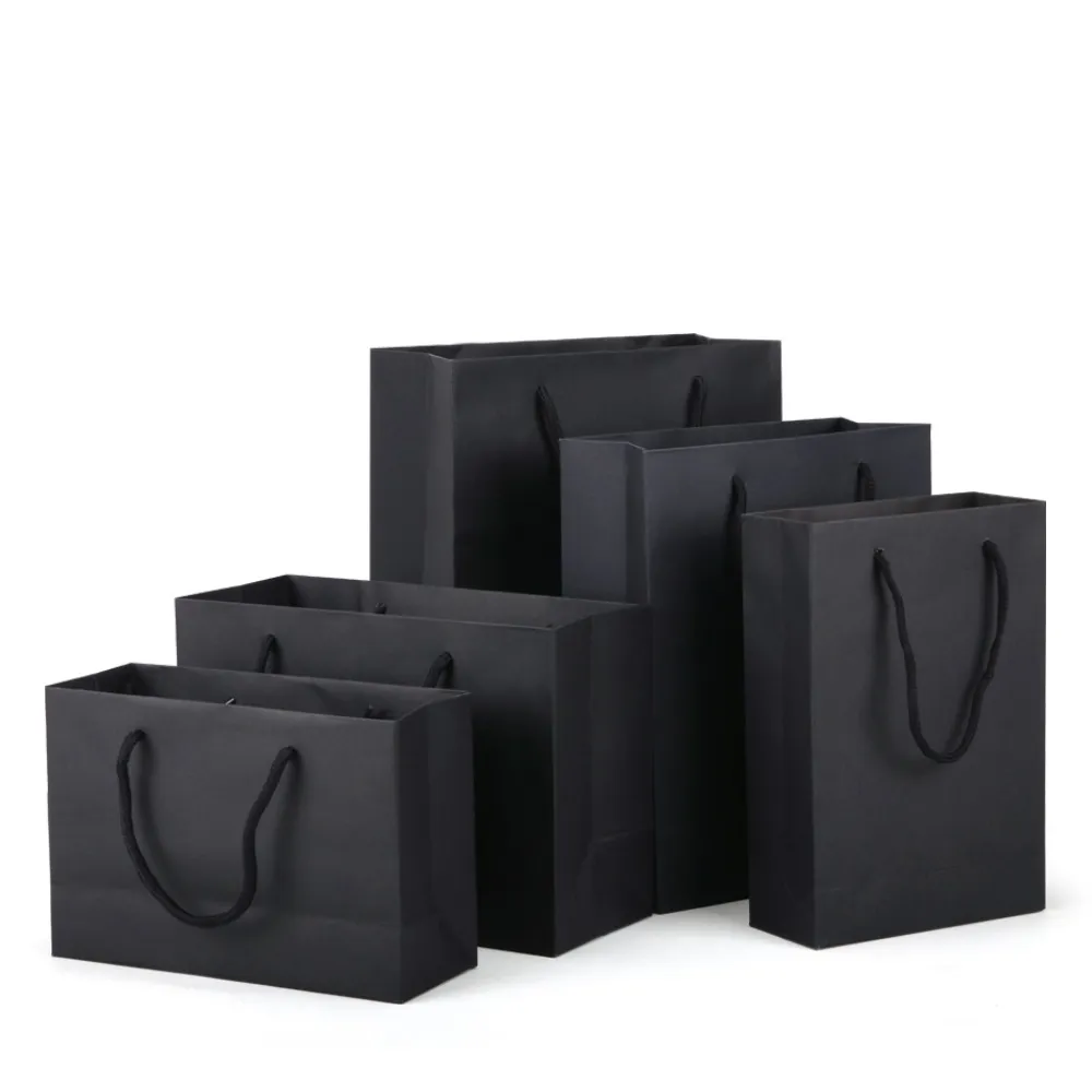 Paper Bags With Handles | Black 8.8oz/250g Cardboard Shopping Bags With ...