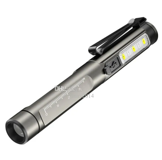 Rechargeable Pocket Flashlight Type C USB Pen Light Multifunctional LED ...