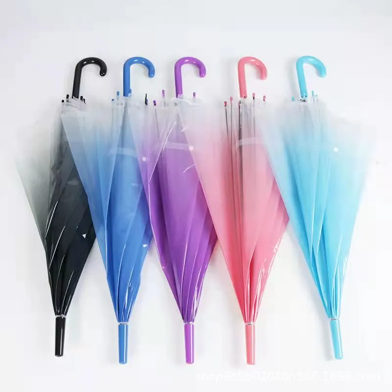 Gradient Rainbow Umbrella: Long Handle Design, Clear PVC, Fashionable ...