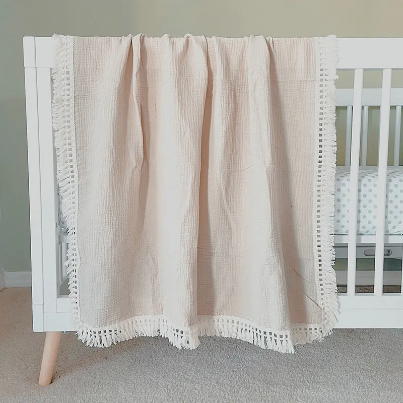 Blanket Swaddling Cotton Muslin Swaddle for Newborn Baby with Tassel ...