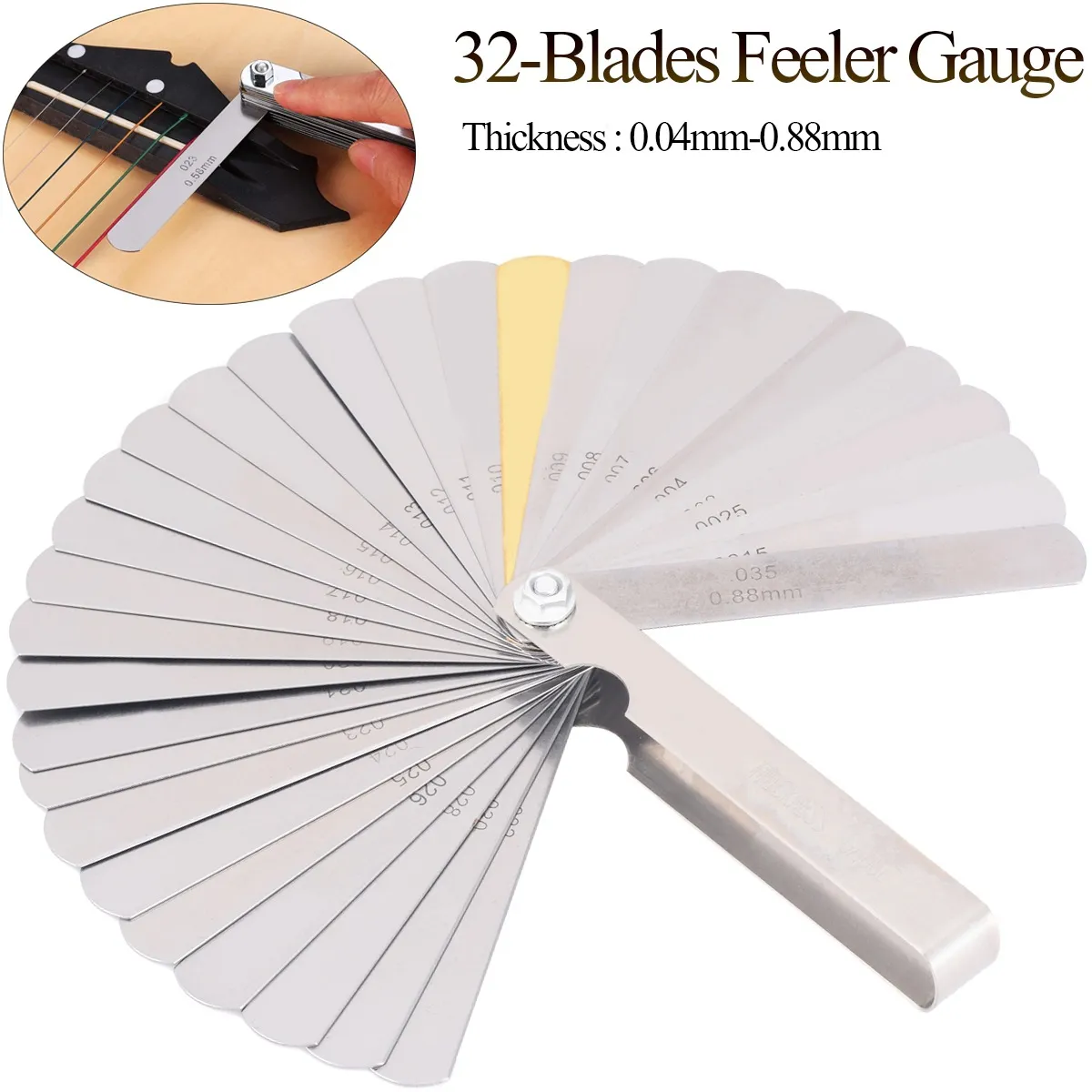 Feeler Gauge Set 32 Blade Stainless Steel Feeler Gauges for Guitar Neck ...
