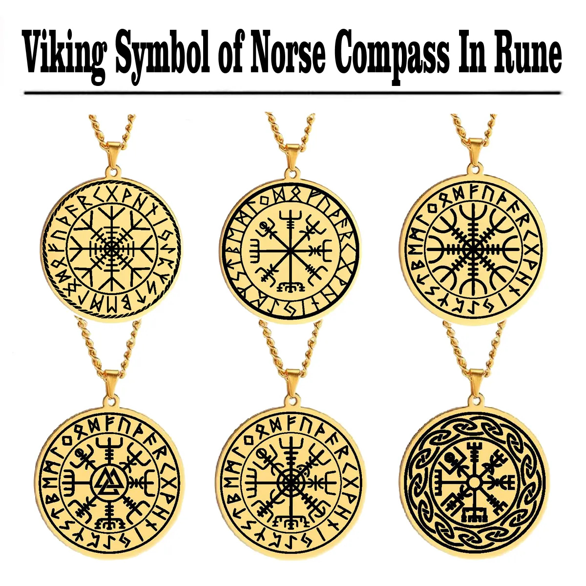 Viking Compass In Rune Circle Vegvisir Pendant Nordic Stainless Steel ...