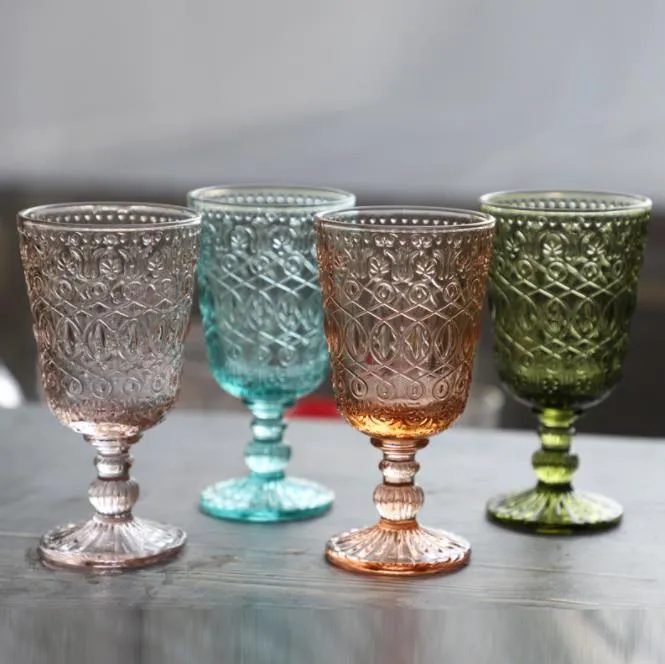 Vintage Relief Cocktail Glass Tumblers European Fruit Wine Flutes Birthday Juice Glass