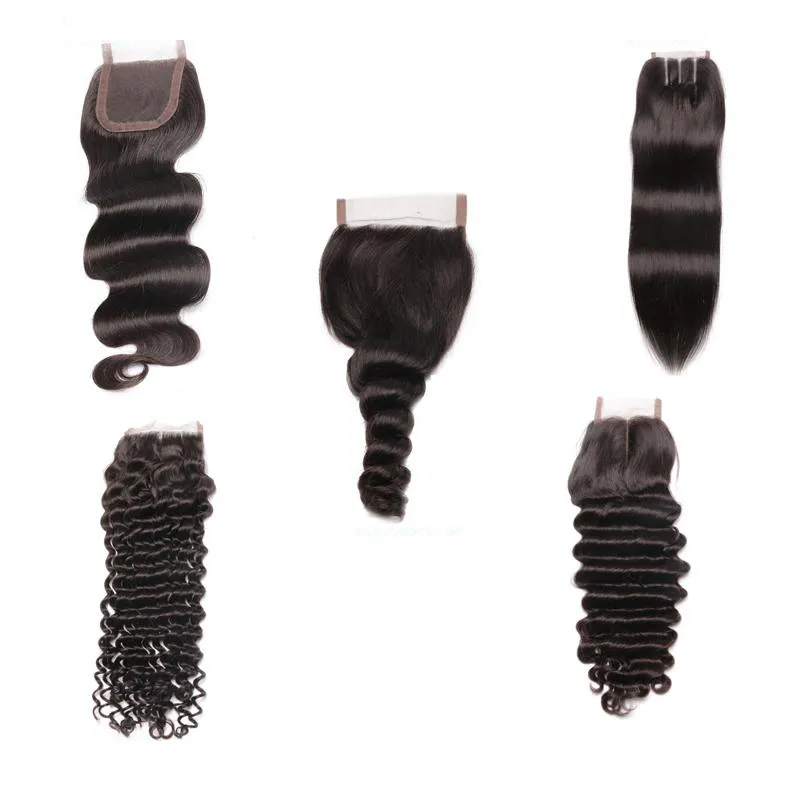 4x4 Transparent Lace Closures Body Loose Deep Wave Jerry Curly Kinky Curly Human Hair Middle ...