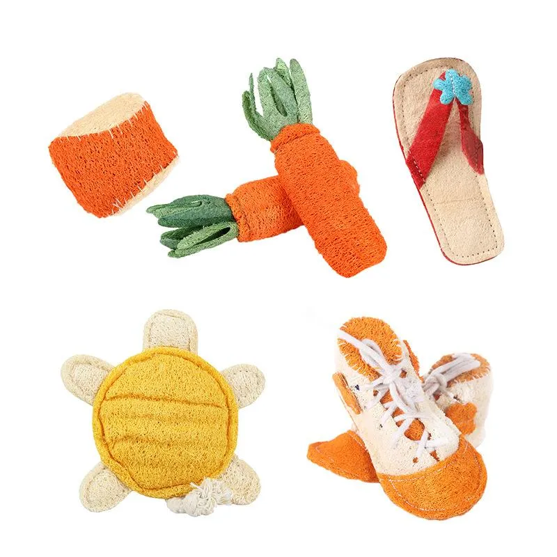 Natural Loofah Carrot Ball Slipper Socks With Soles For Pet Teething ...