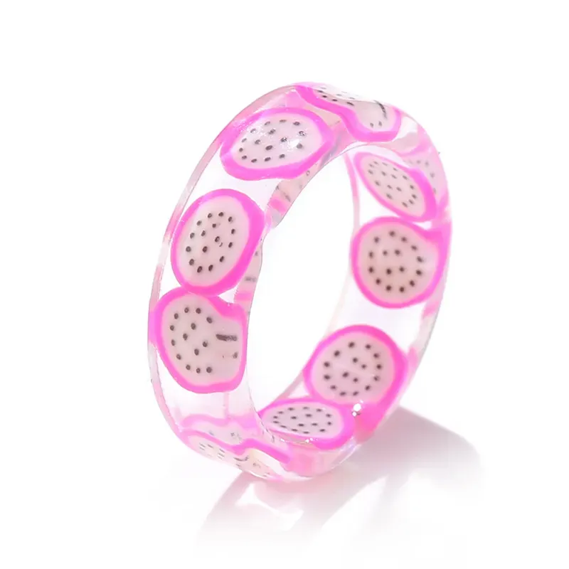 Resin Fruit Rings For Women Unique Smile Geometric Circle Jewelry Gift ...