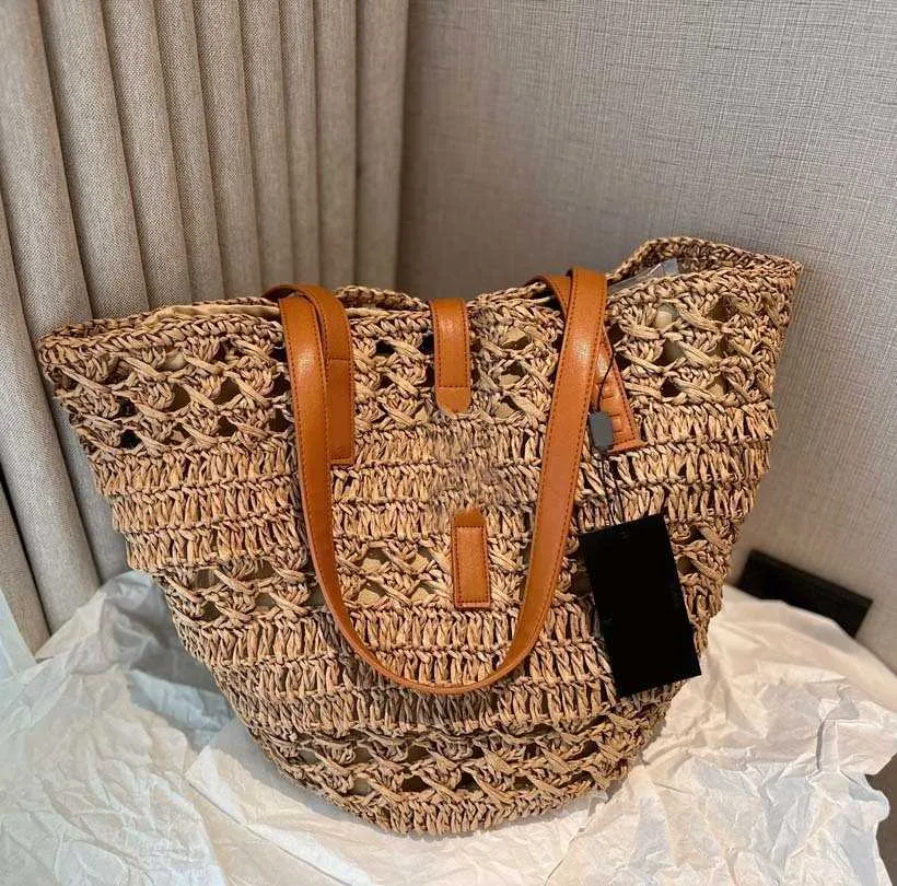 Large Raffia Woven Bucket Tote Designer Straw Crossbody Bag With Soft ...
