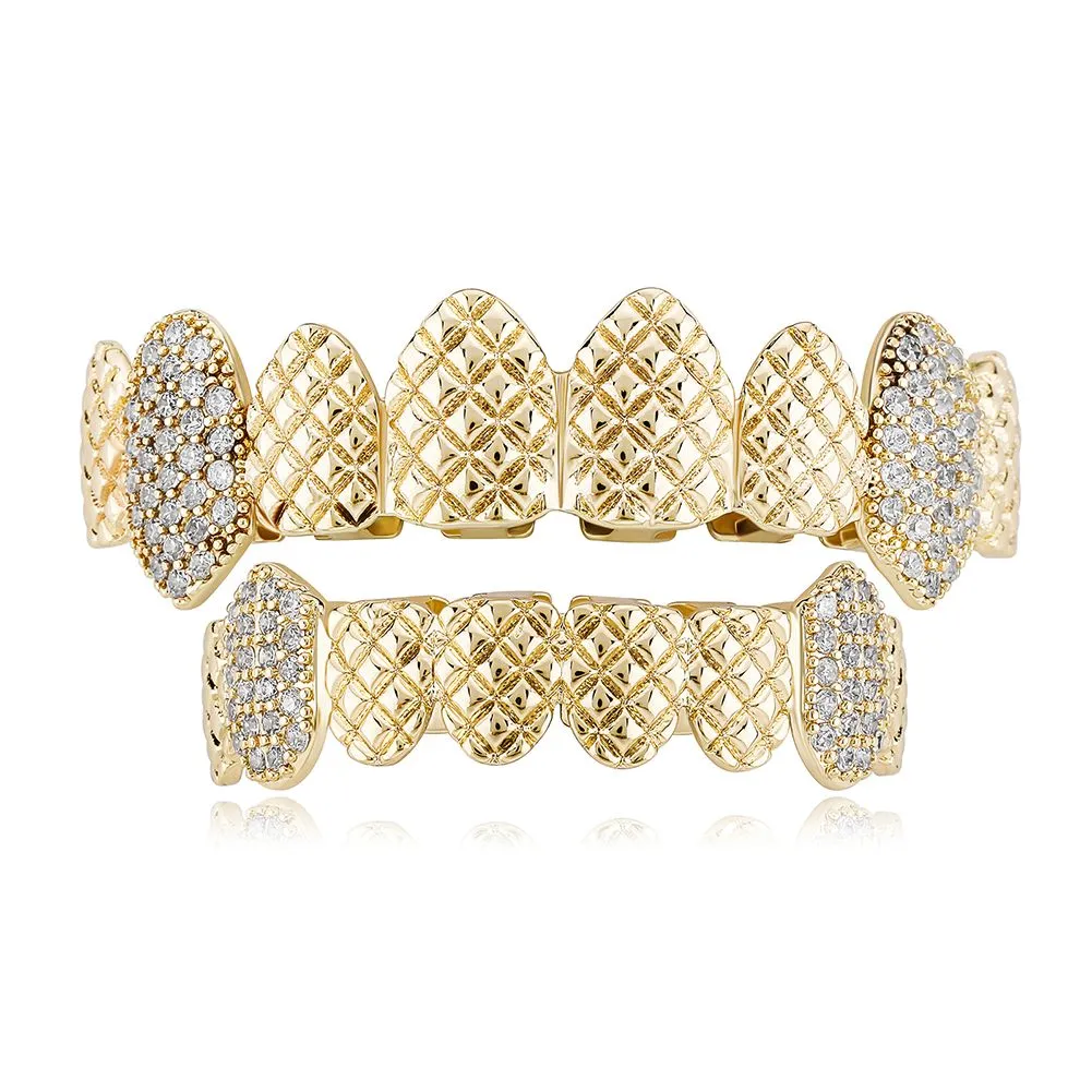 Hip Hop Iced Out CZ Grillz Set Top & Bottom Teeth Grill Jewelry For Men ...