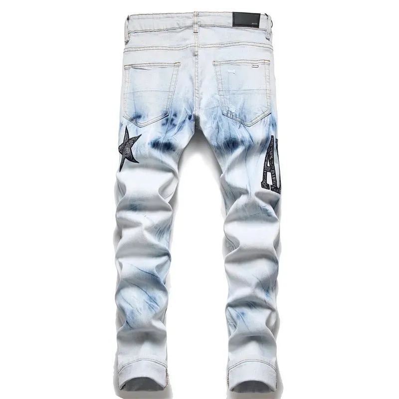 Designer Mens Jeans European Jean Hombre Letter Star Men Embroidery ...
