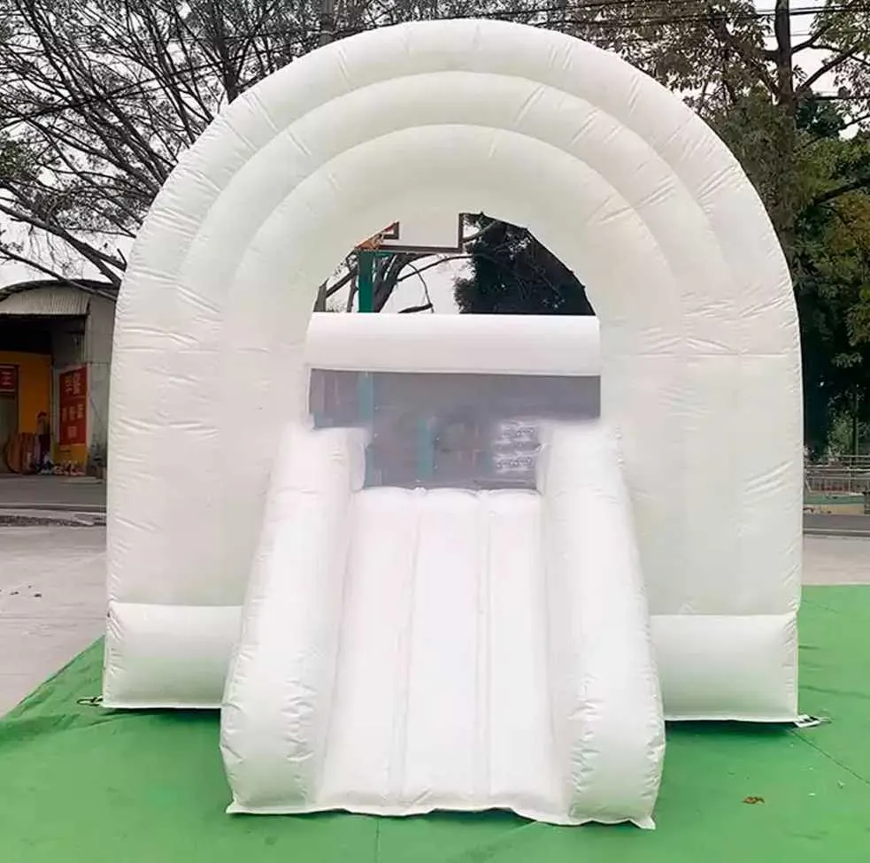 Commercial White Inflatable Rainbow Bouncy Castle For Kids Weddings And ...