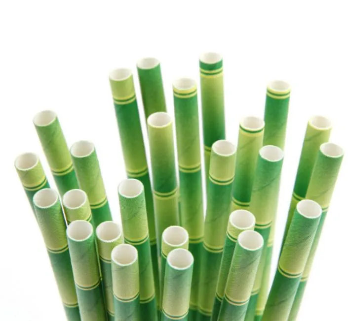 2023 Paper Straws 19.5cm Disposable Bubble Tea Thick Bamboo Juice Green ...