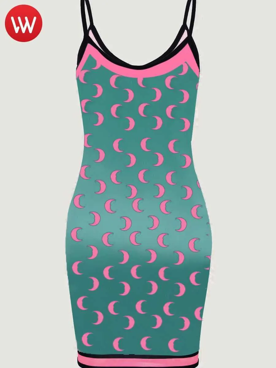Bodycon Summer Dresses Moon Print Cami Dress, Stretchy Sleeveless ...