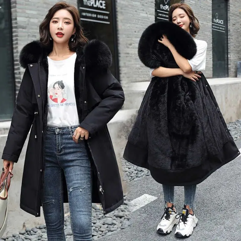 2023 Womens Winter Parka Coat With Wool Liner Belted Fur Hooded Coat