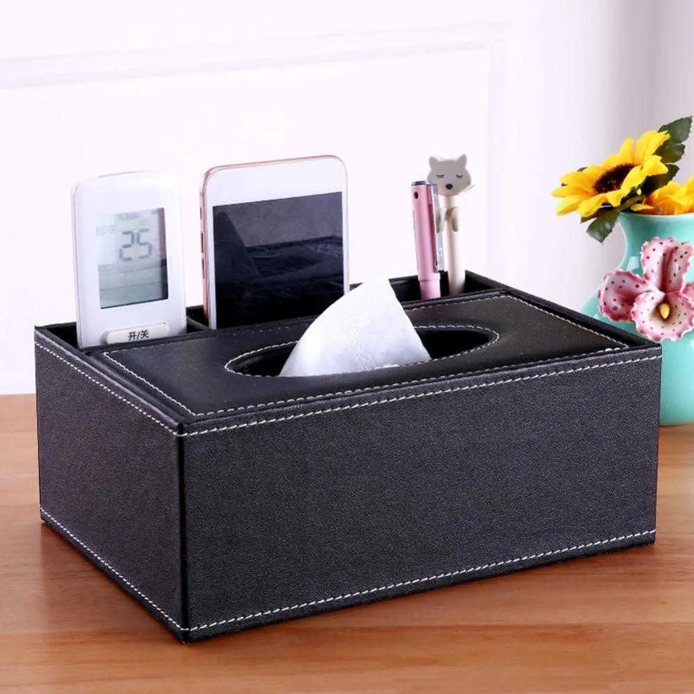 Faux Leather Desktop Tv Tissue Box With Remote Control For Home, Office ...