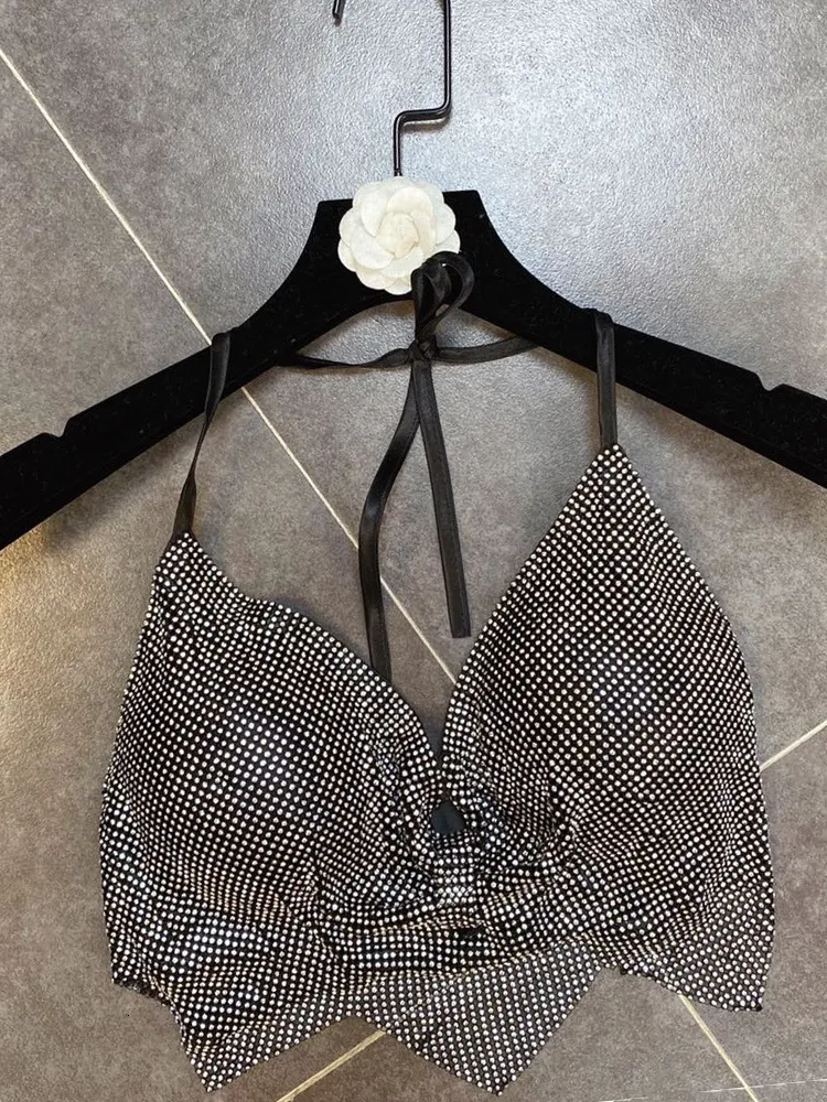DAT Shiny Diamond Lace Bralette Tank Top Top With Decorative 3D Chest ...